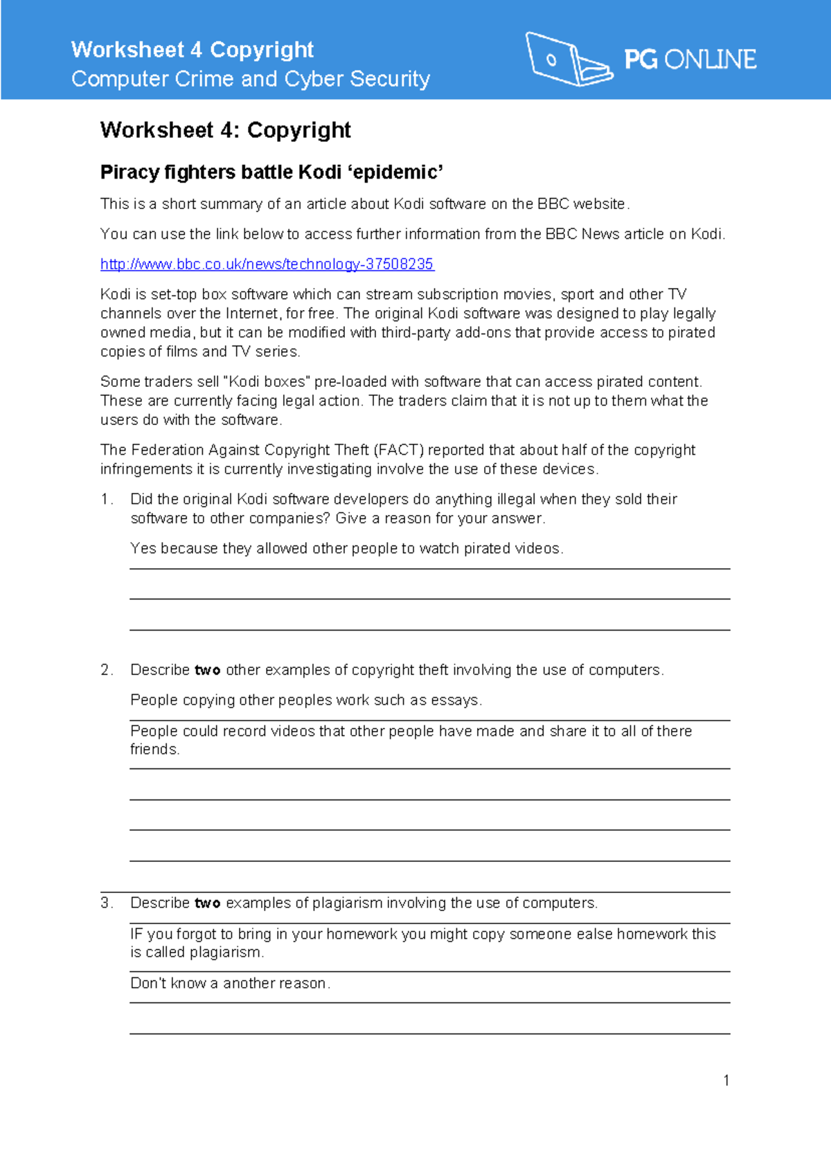 Worksheet 4: Copyright Issues in Computer Crime & Cyber Security - Studocu