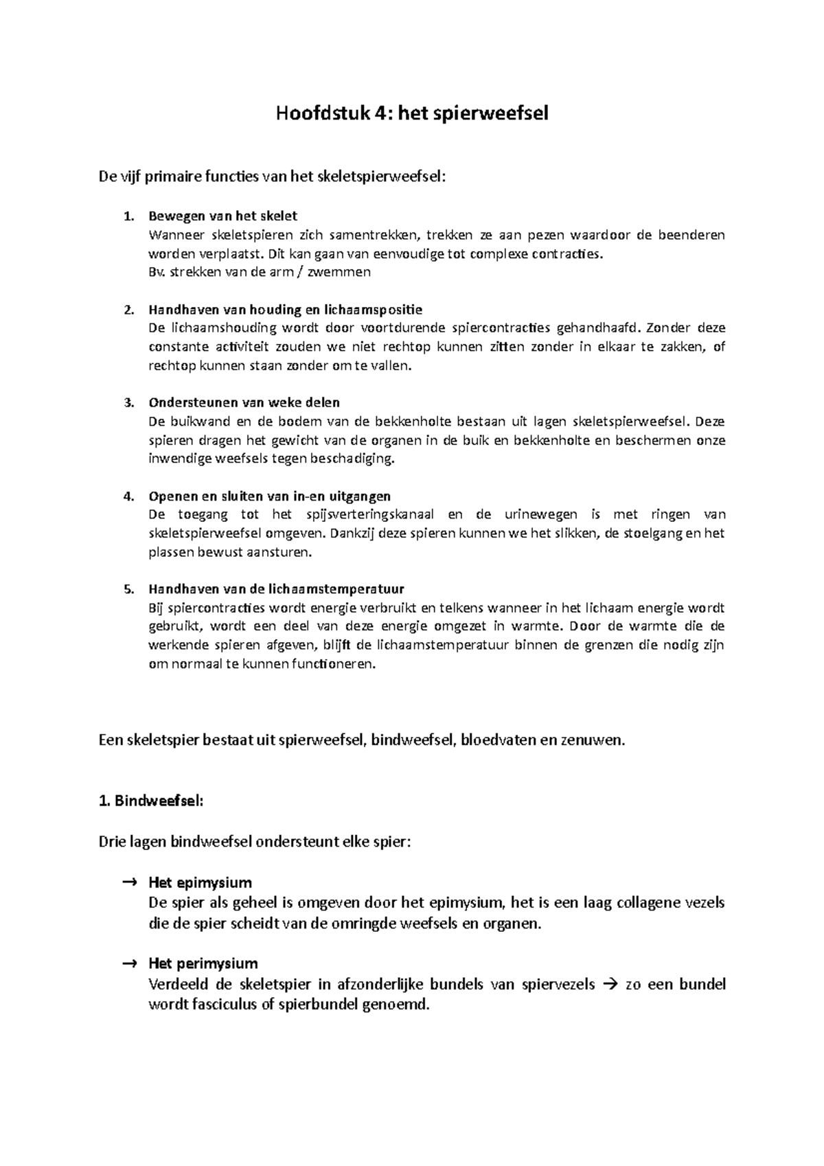 Anatomie: Spierweefsel en Functies van Skeletspieren - Hoofdstuk 4 ...