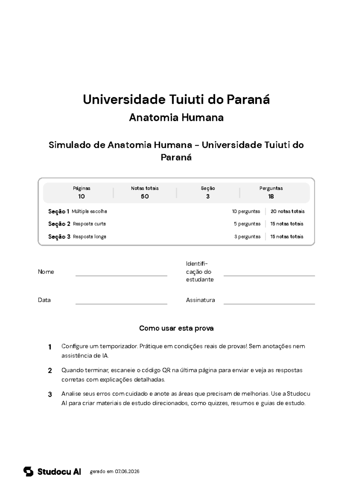 Simulado de Anatomia Humana - UTP - Studocu