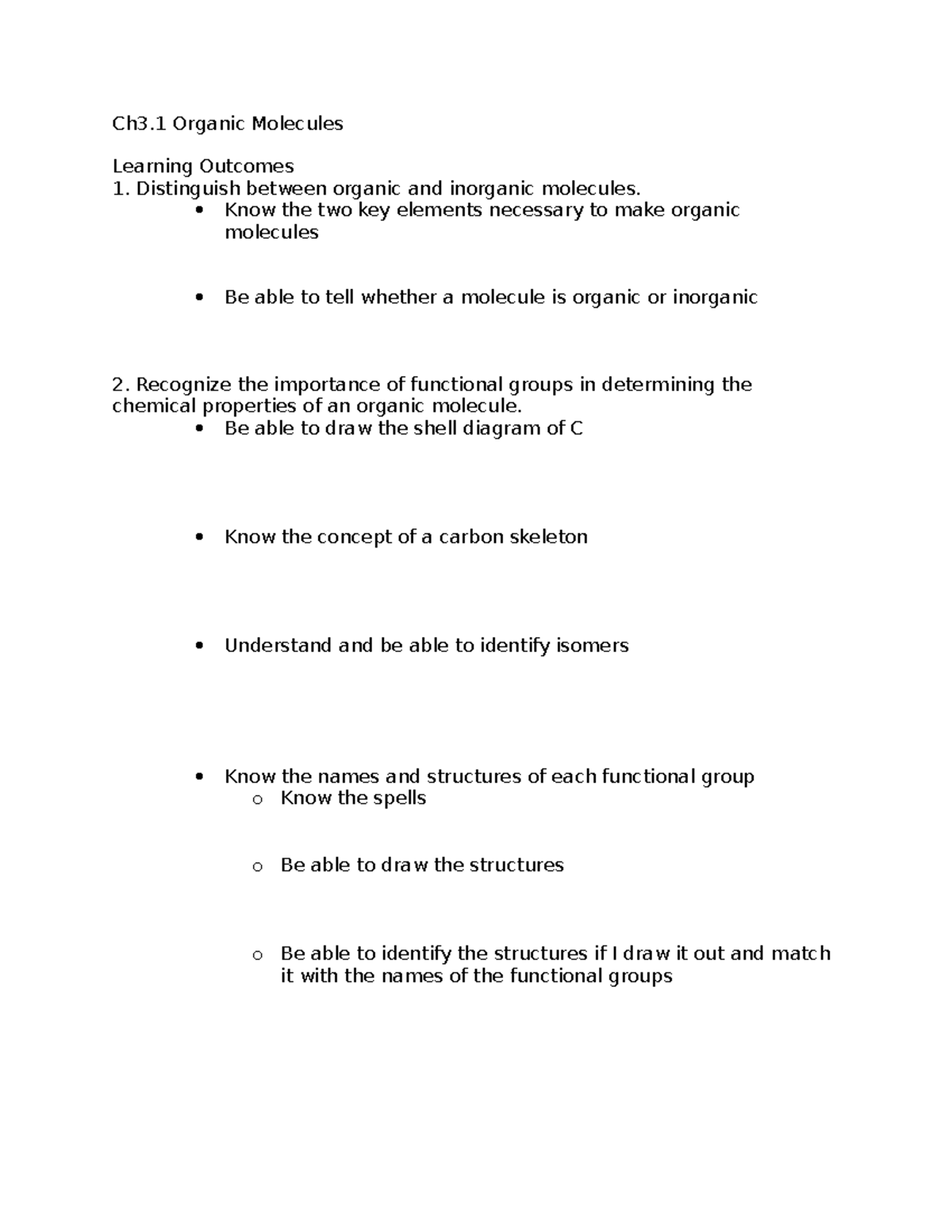 Ch3.1 Organic Molecules: Structure, Types & Functional Groups - Studocu