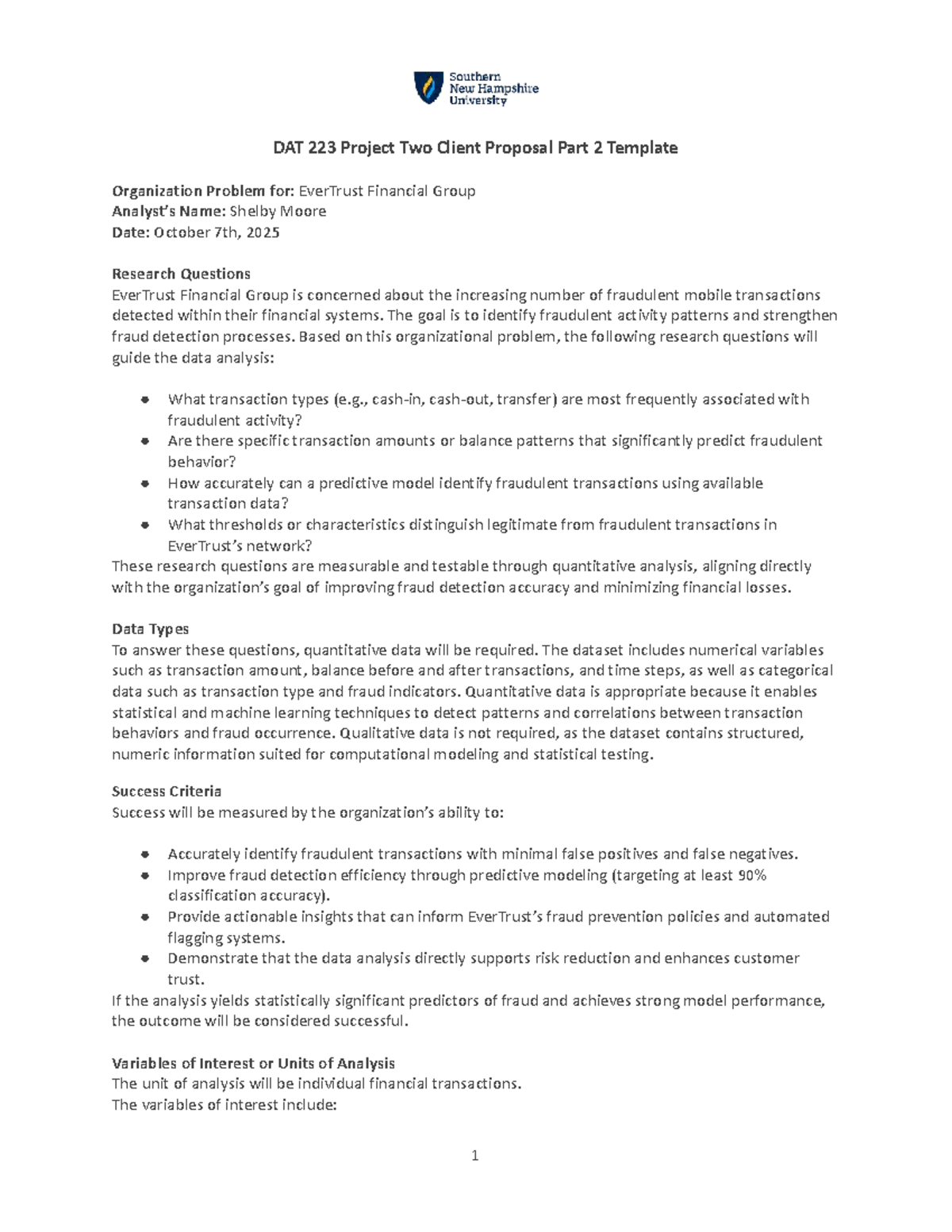 DAT 223 Project Two: Client Proposal for EverTrust Financial - Studocu