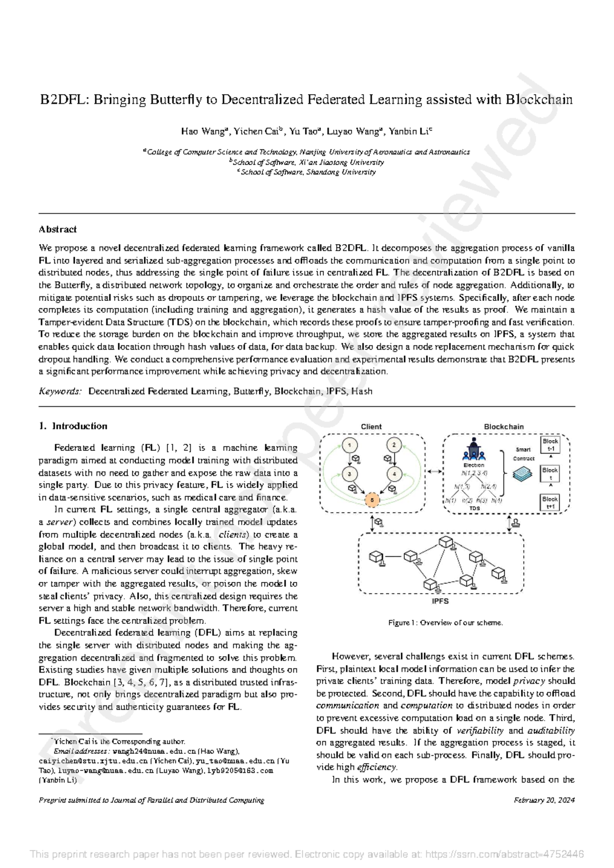 B2DFL: A Decentralized Federated Learning Framework with Blockchain ...