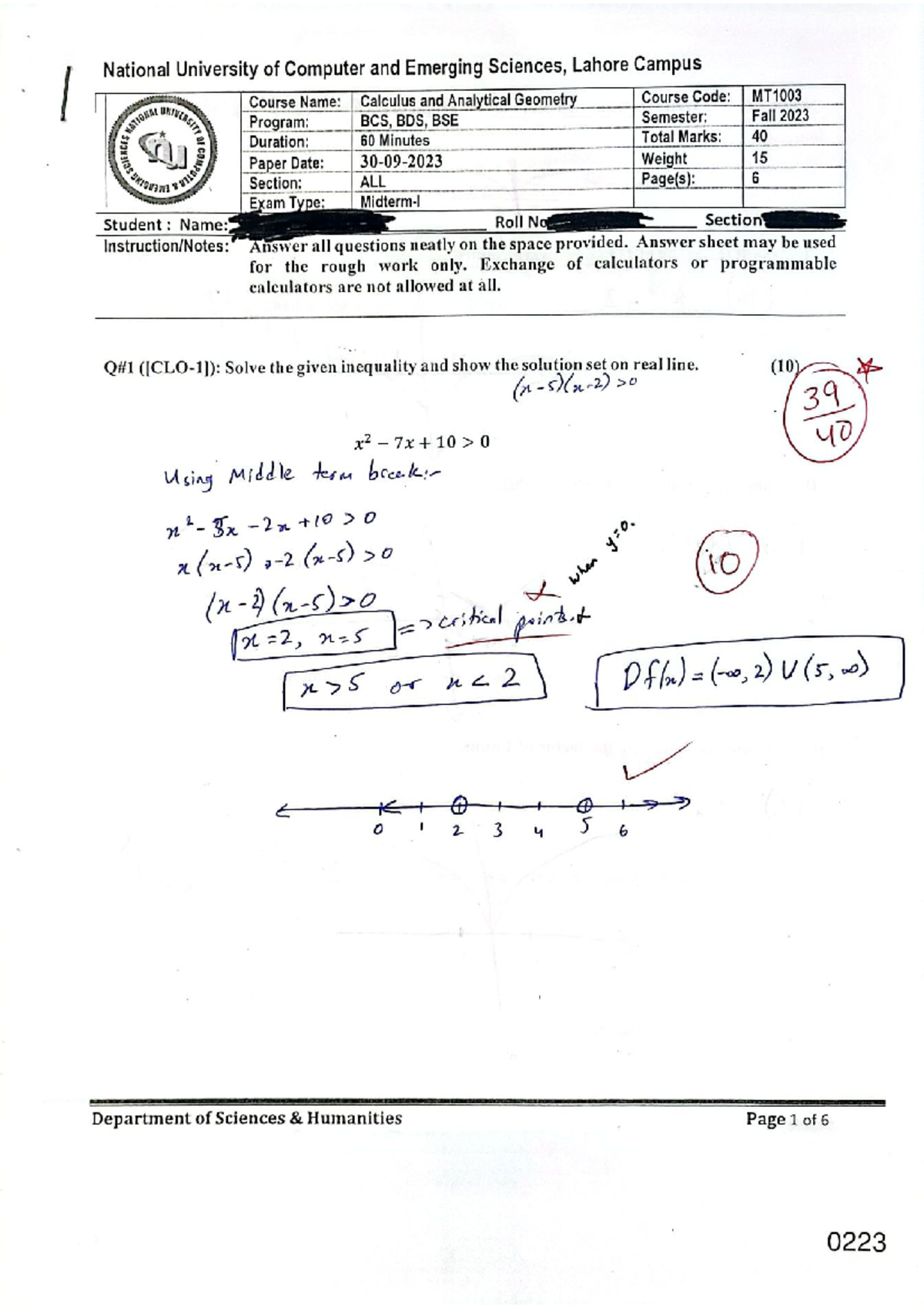 Calc & Analytical Geometry MT1003 Midterm Exam Fall 2023 - Studocu