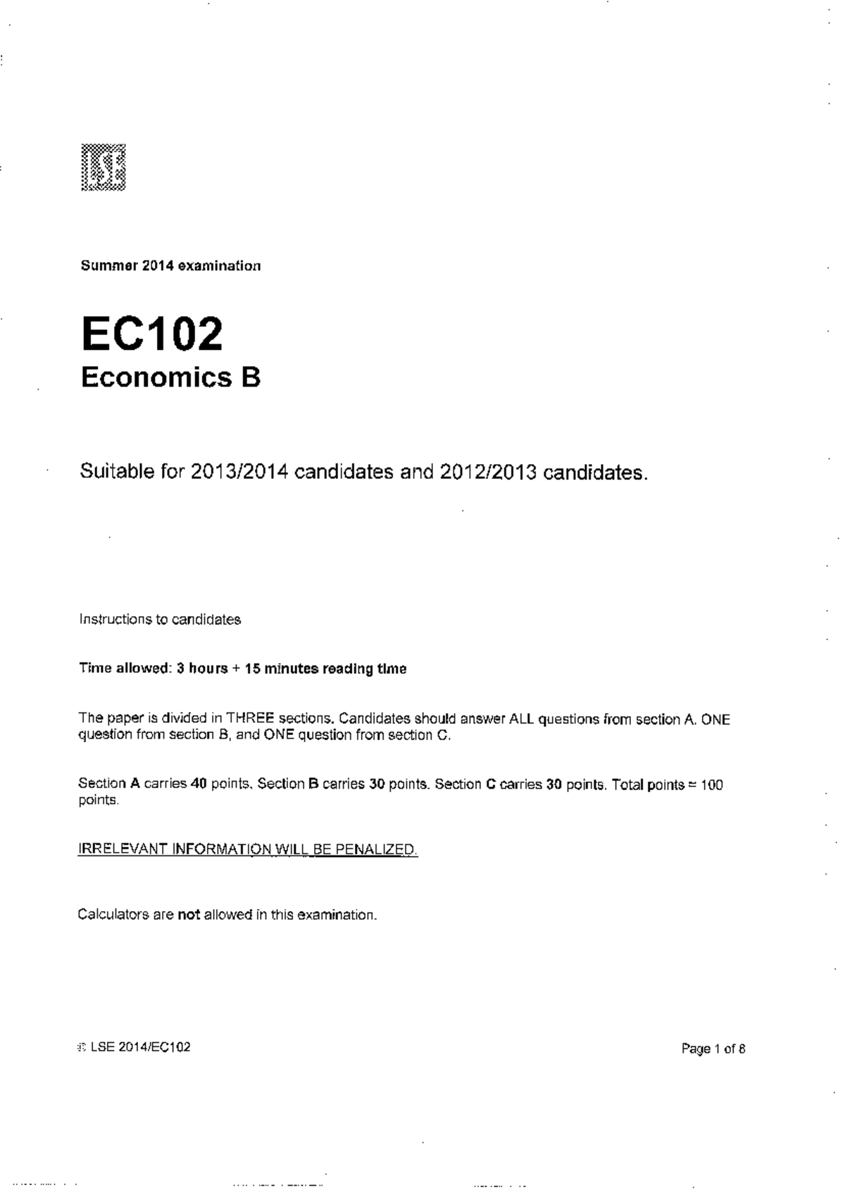 EC102 2014 exam - EC102 - Studocu