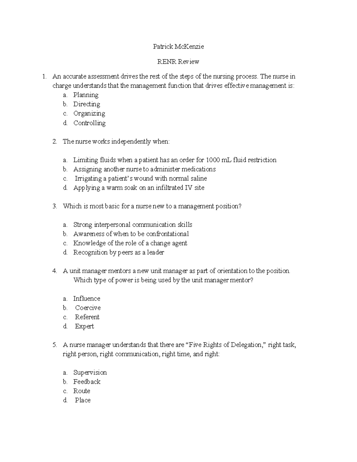 RENR 7 Management Review: Key Concepts and Strategies - Studocu