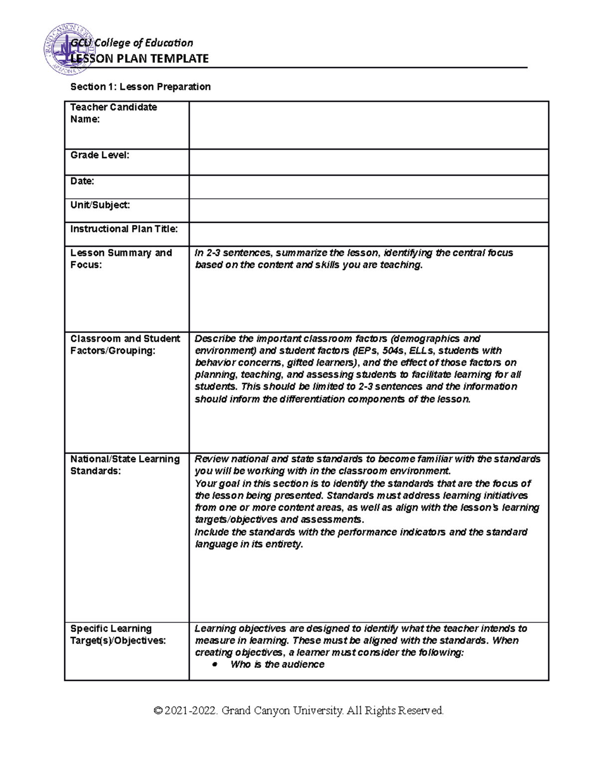 Coe Lesson Plan Template for Instructional Strategies and Assessment ...