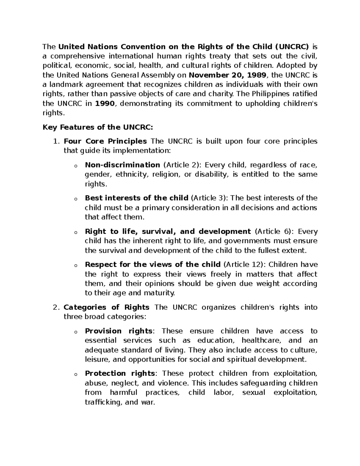 UNCRC Overview: Understanding Children's Rights & Key Articles - Studocu