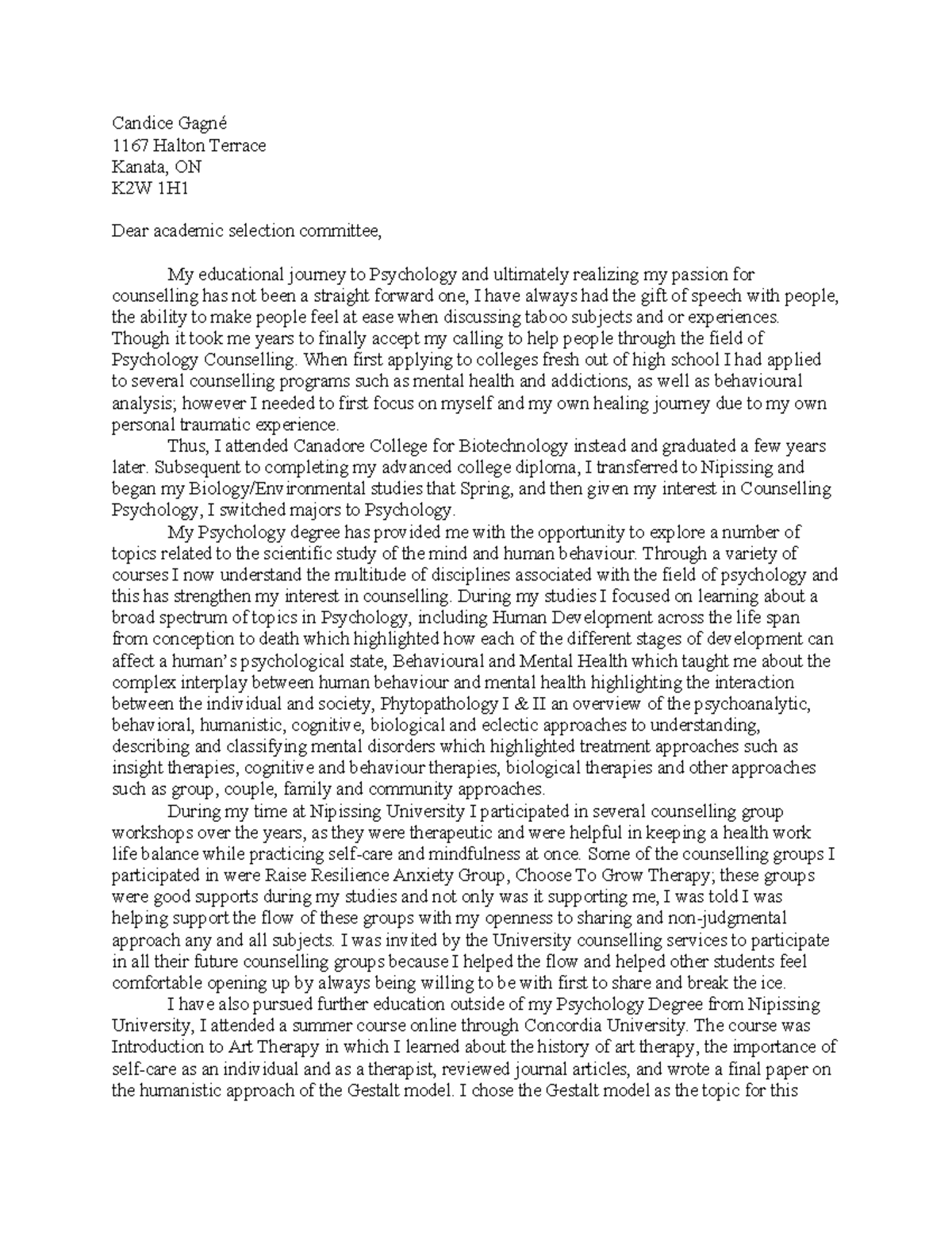 Letter of Intent for MACP Program - Candice Gagne - Studocu