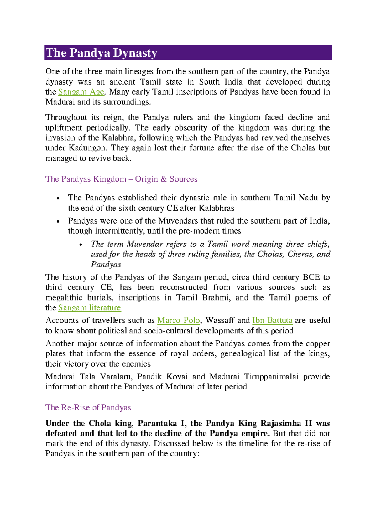 Pandyas Dynasty: History and Influence in South India - Studocu