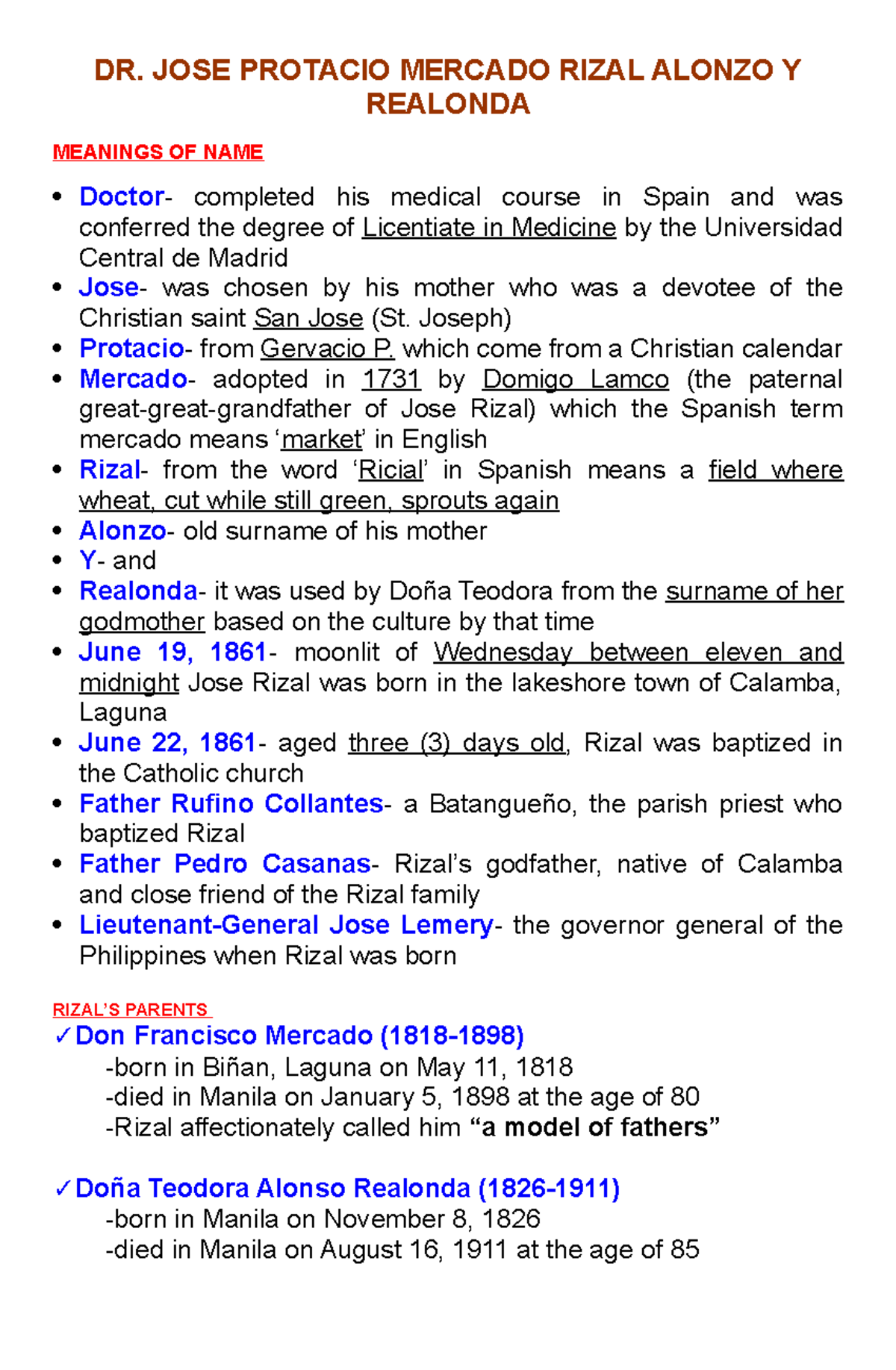 Jose Rizal Mother Nickname