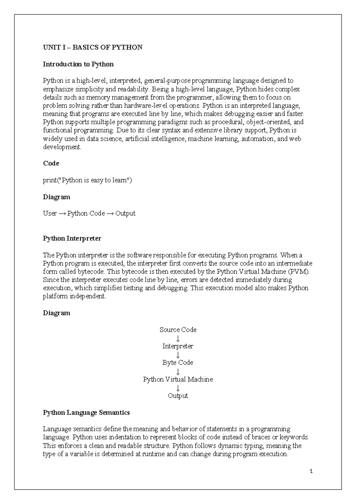 AD25201 - Lesson Notes: Introduction to Python Programming Basics - Studocu