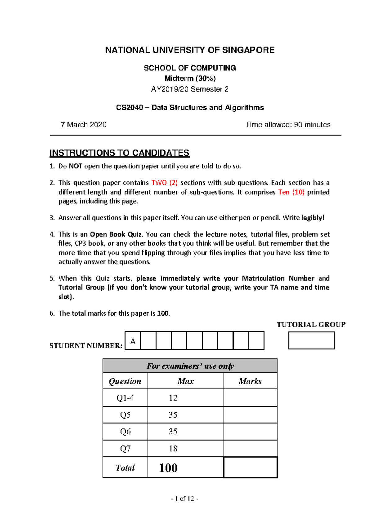 CS2040 1920 Semester 2 - NATIONAL UNIVERSITY OF SINGAPORE SCHOOL OF ...