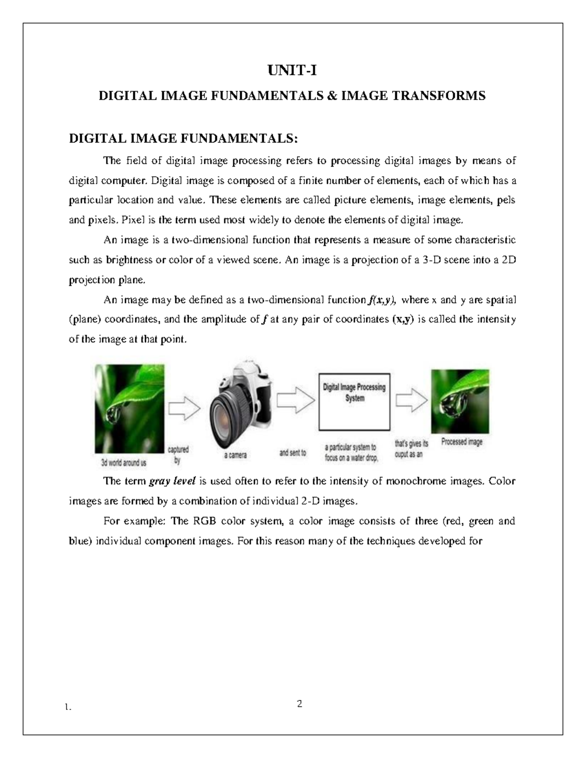 Digital Image Processing: Unit 1 Fundamentals and Applications - Studocu
