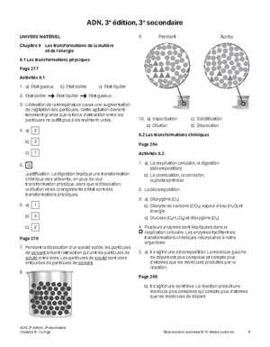 Reponses cahier adn ch06 - ADN, 3e édition, 3e secondaire Chapitre 6 - Corrigé Reproduction ...