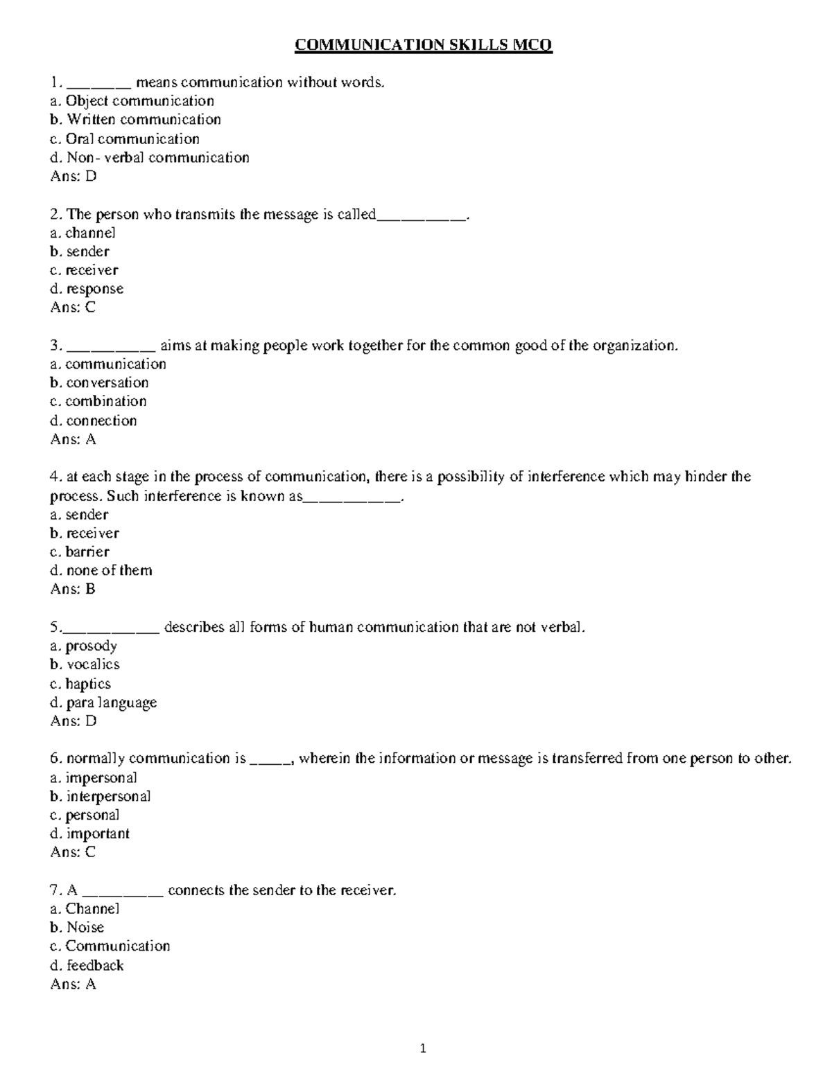 Communication Skills MCQs for Effective Learning and Assessment - Studocu