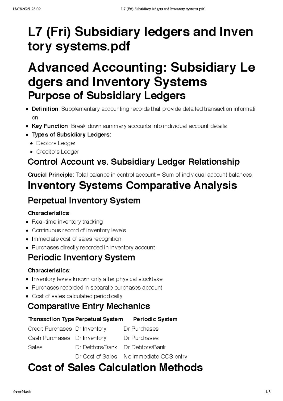 L7 (Fri) Subsidiary ledgers and Inventory systems - 17/03/2025, 23:09 ...