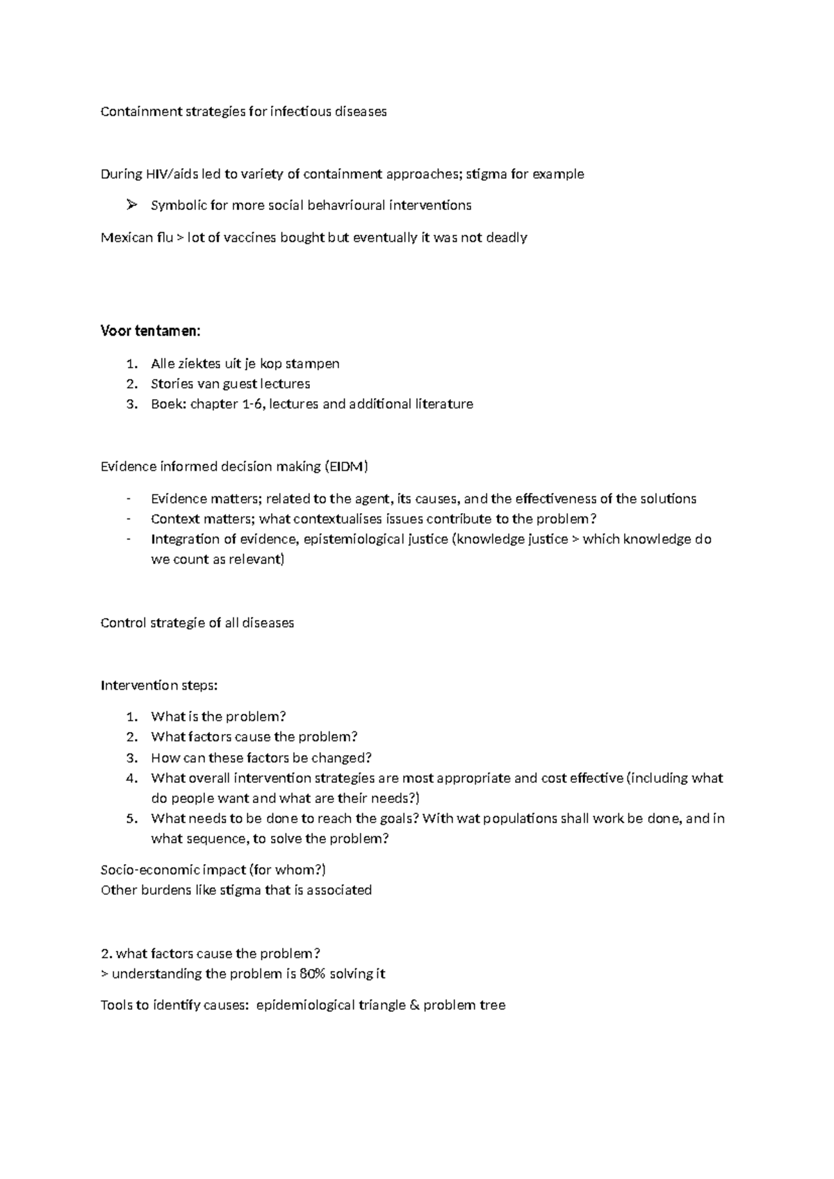 Containment Strategies for Infectious Diseases - Course Code: COL4 ...