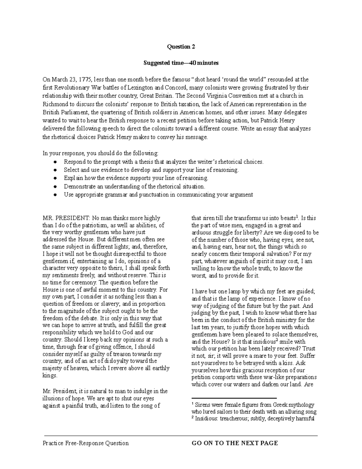 AP FRQ Essay: Analyzing Rhetorical Choices in Patrick Henry's Speech ...