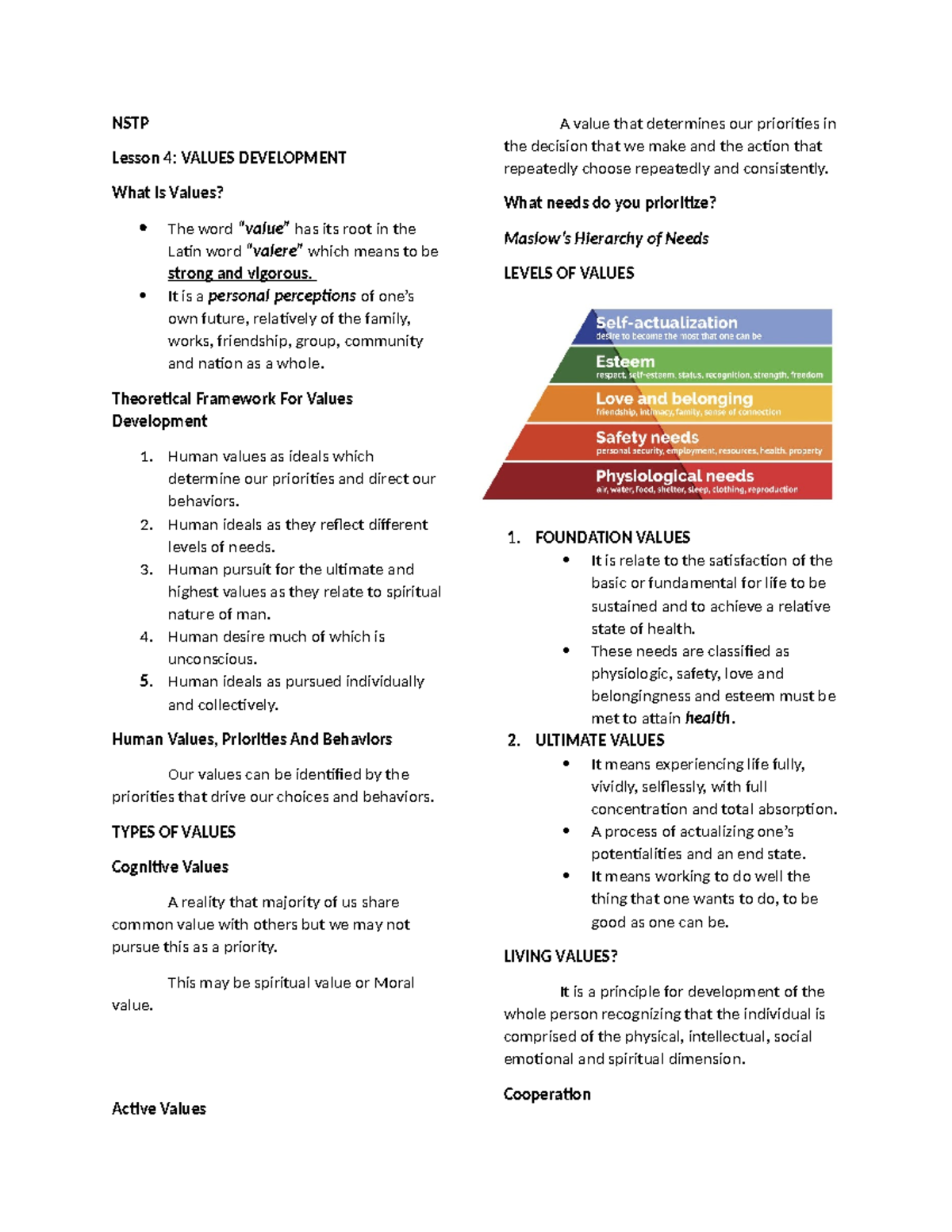 Values Development - NSTP Lesson 4 Insights and Concepts - Studocu