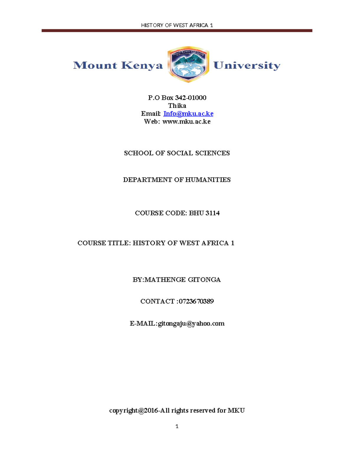 BHU3114 - History of West Africa 1 Lecture Notes & Summary - Studocu