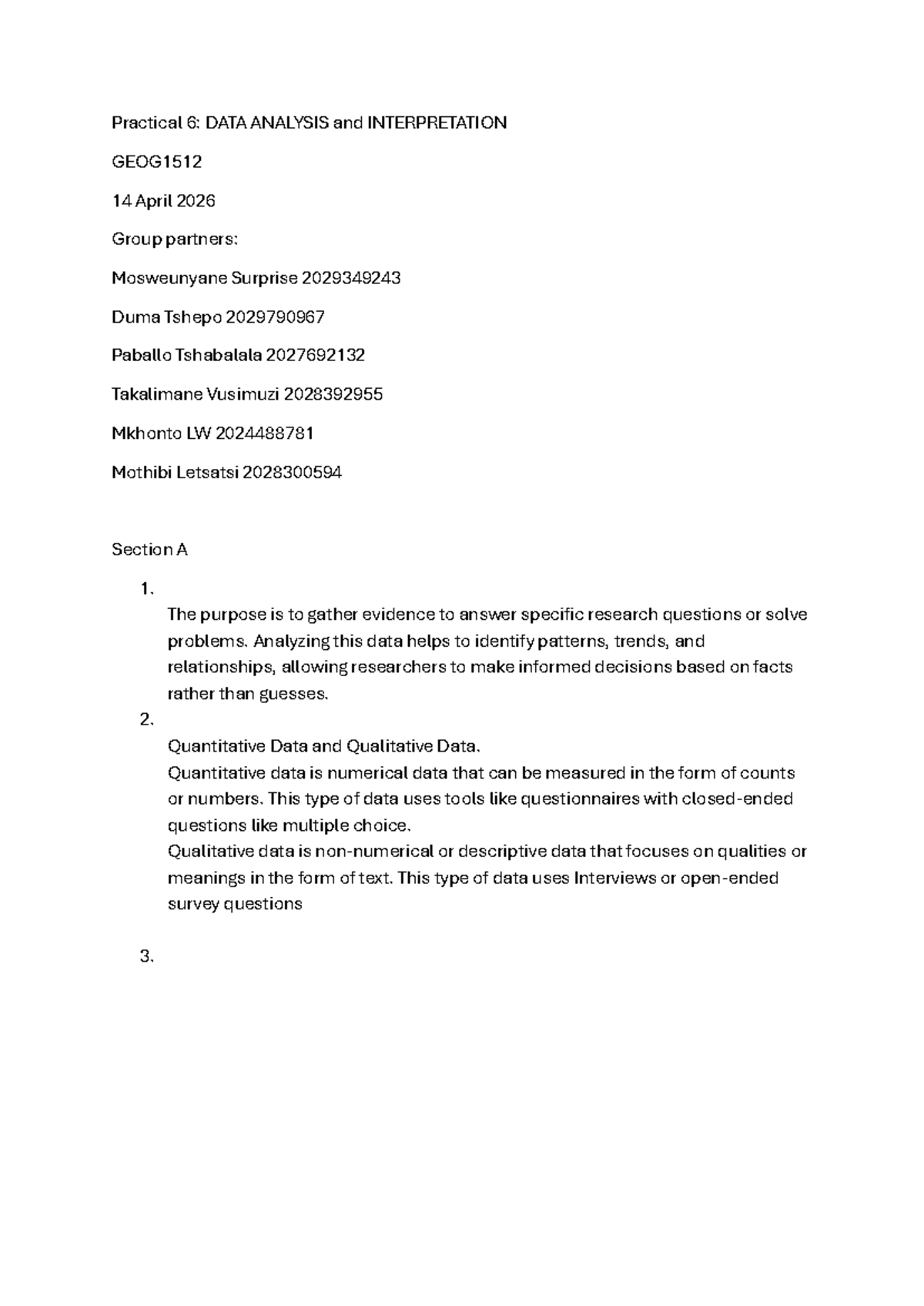 Practical 6: Data Analysis & Interpretation GEOG1512 - Studocu