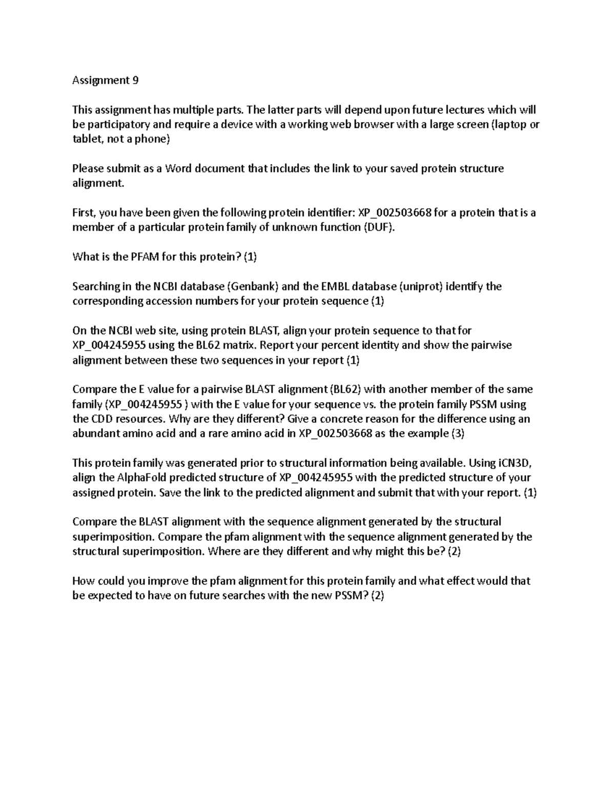 Assignment 9: Protein Structure Alignment and Analysis (2025) - Studocu