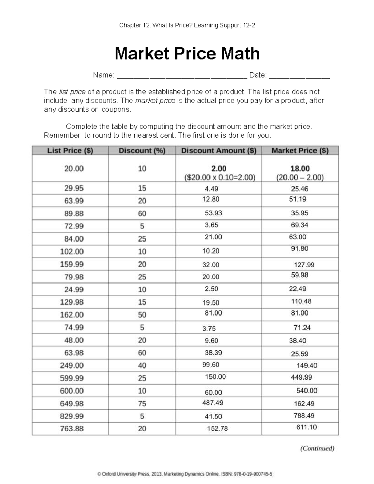04. Market Price Math - Chapter 12: What Is Price? Learning Support 12 ...