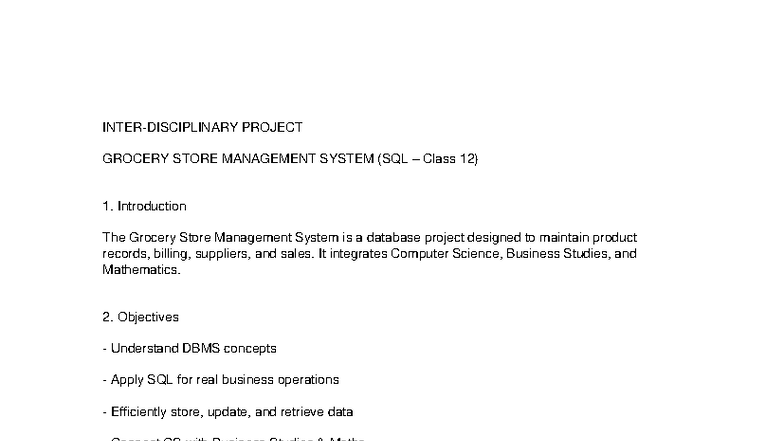 Grocery Store Management System Project (SQL Class 12) - Studocu