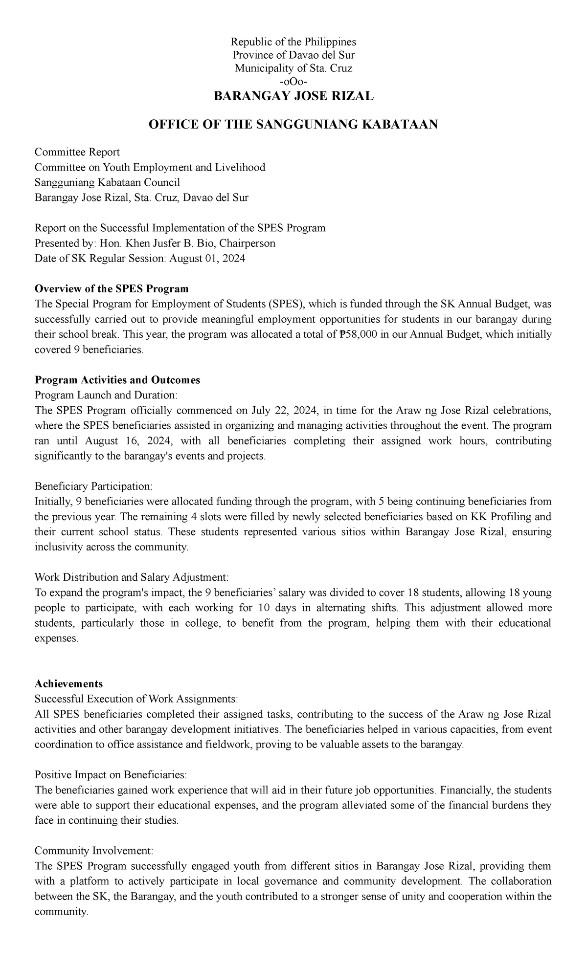 SK Committee Report: Youth Employment, Sports, and Literacy Initiatives ...