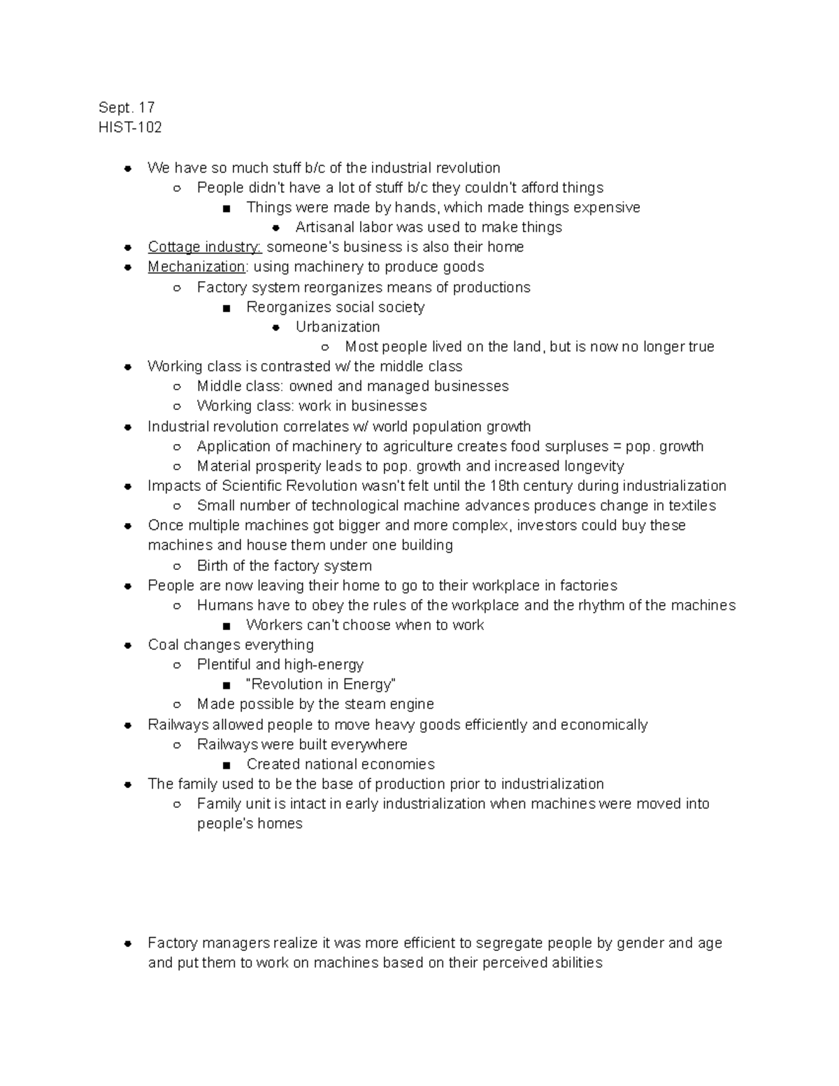 HIST-102 Lecture Notes: The Industrial Revolution's Impact on Society ...