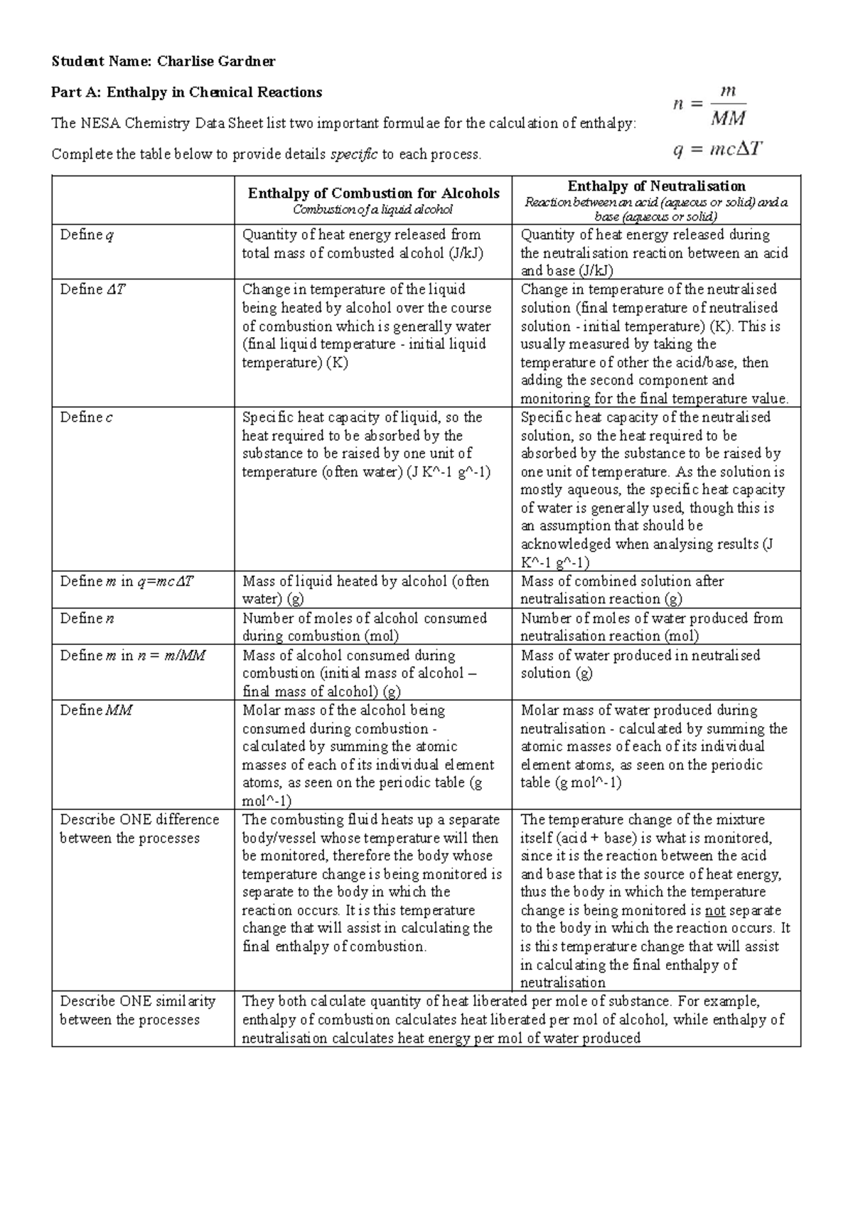 Chemistry 101: Enthalpy in Chemical Reactions Analysis - Studocu