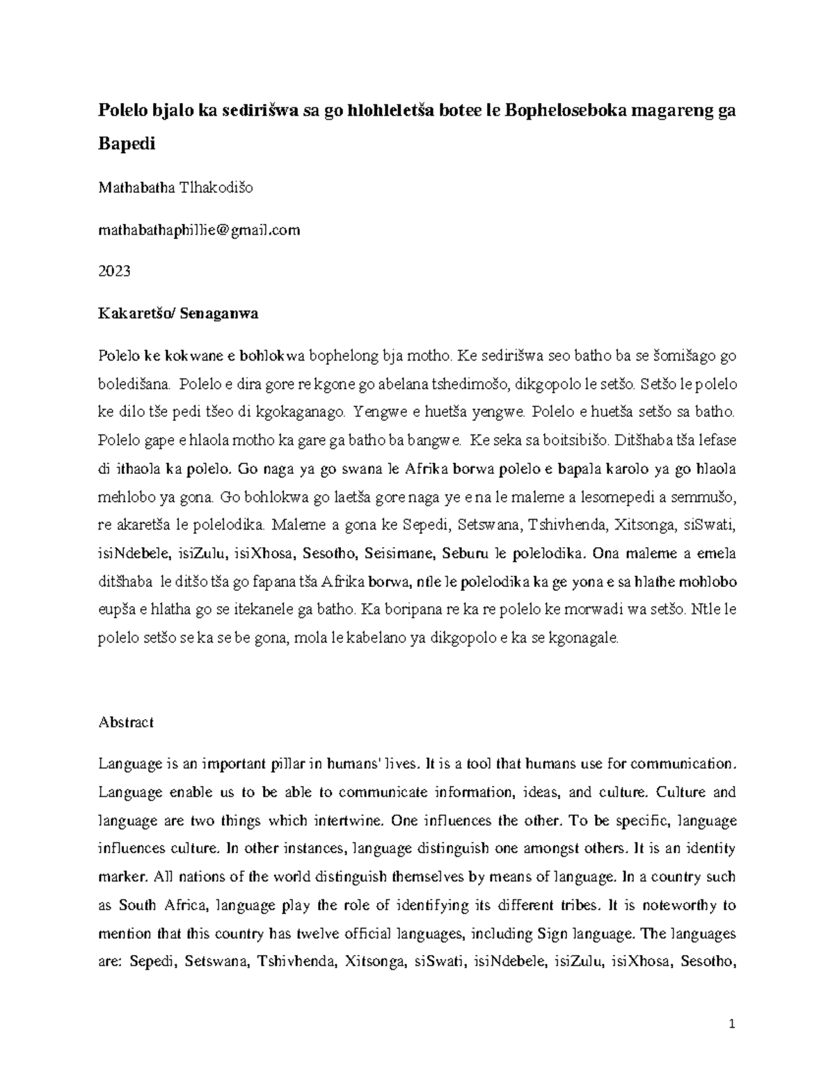 Language and Bopheloseboka: A Study among Bapedi Communities - Studocu