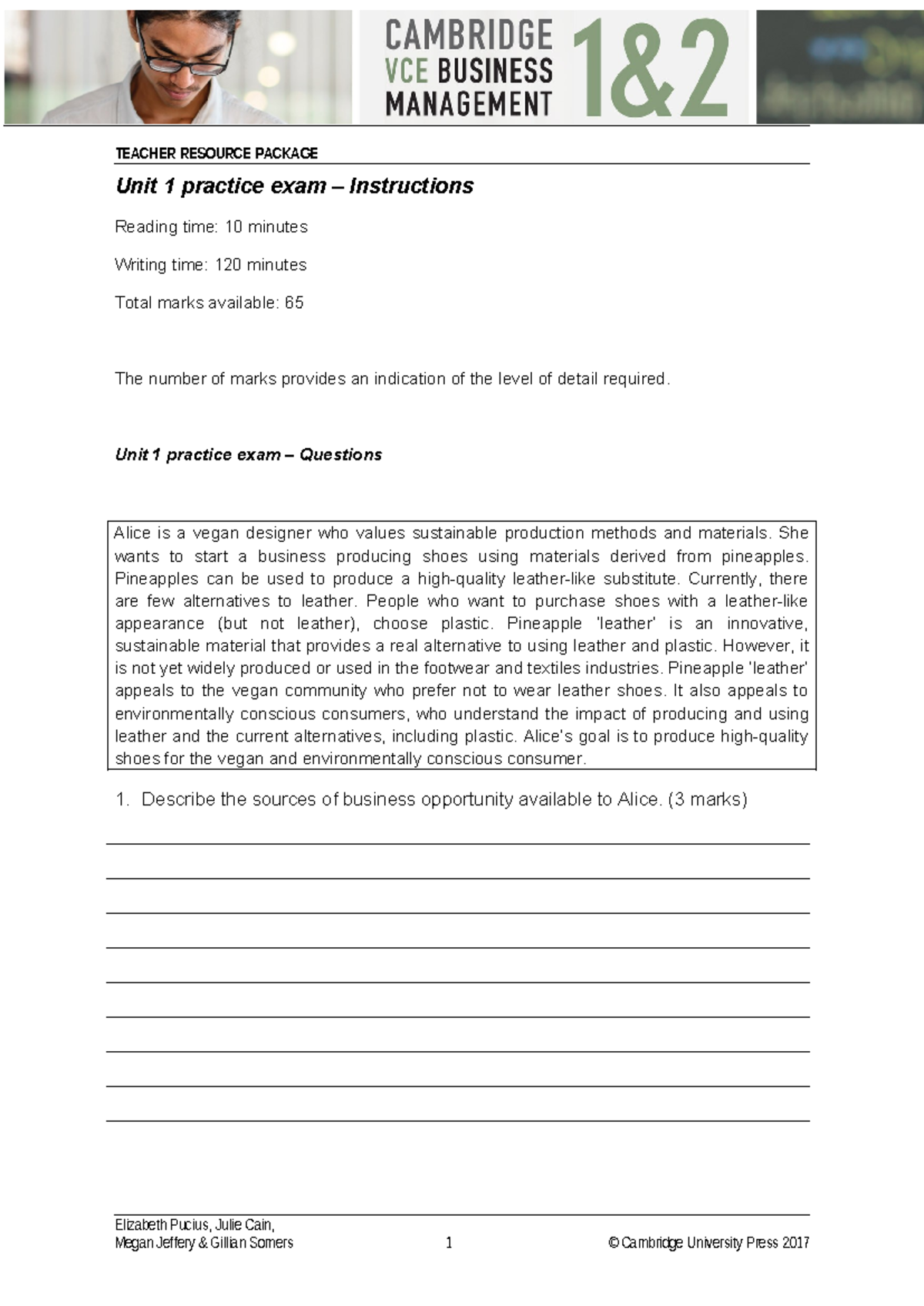 Bus Man Unit 1 Practice Exam: Sustainable Business Opportunities - Studocu