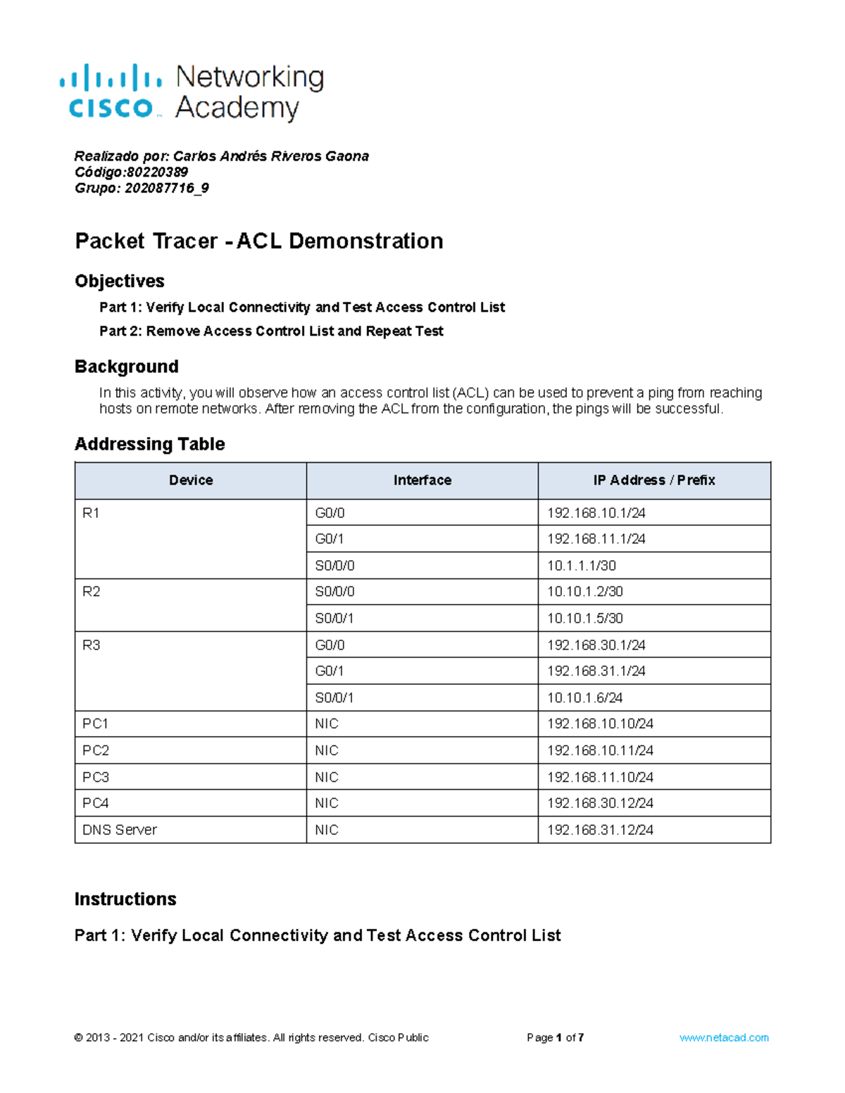 8.1.5 Packet Tracer - ACL Demonstration and Connectivity Testing - Studocu