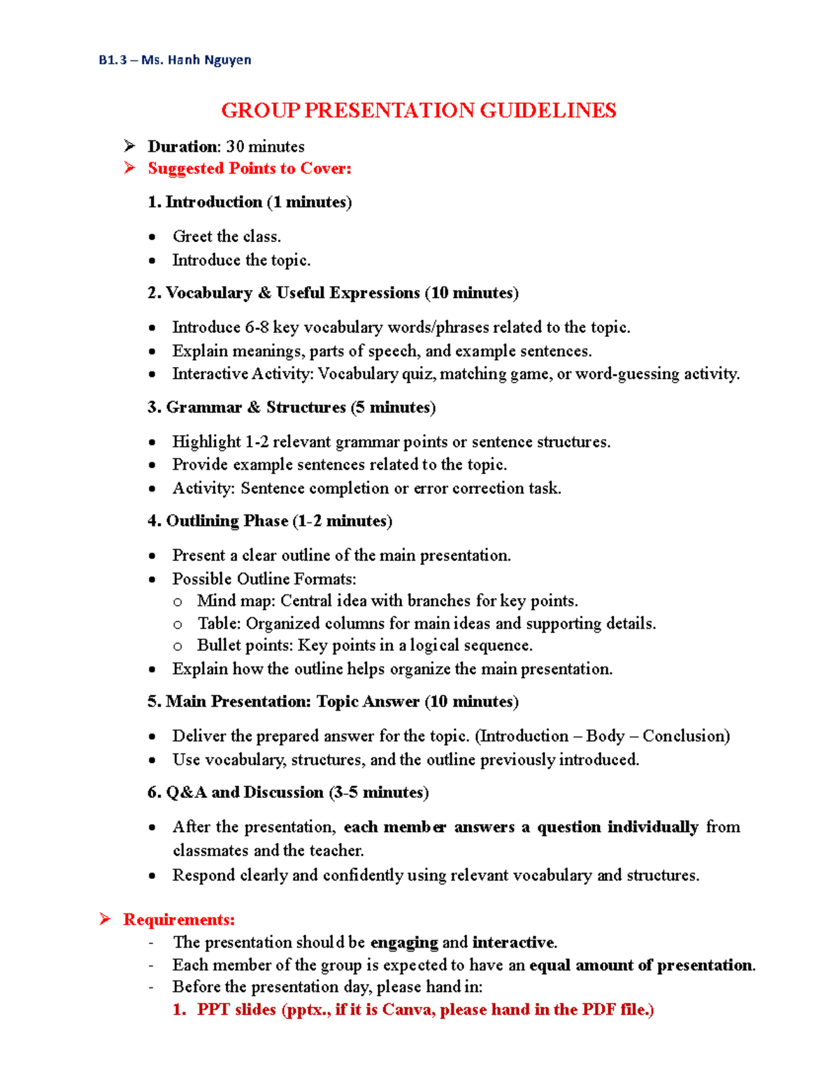 B1.3 Group Presentation Guidelines: Engaging Strategies & Topics - Studocu