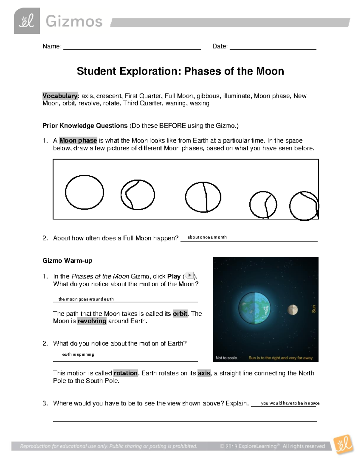 Phases of the Moon Gizmo Exploration for Earth Science (ES101) - Studocu