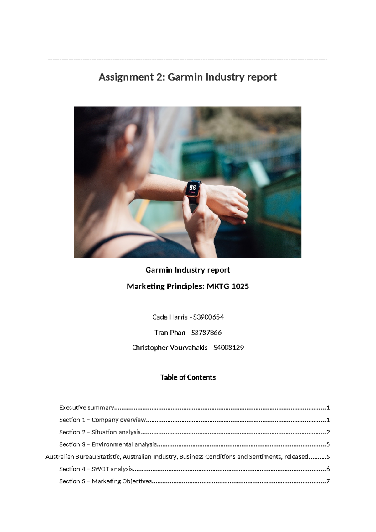 Garmin Industry Analysis Report - MKTG 1025 Assessment 2A - Studocu