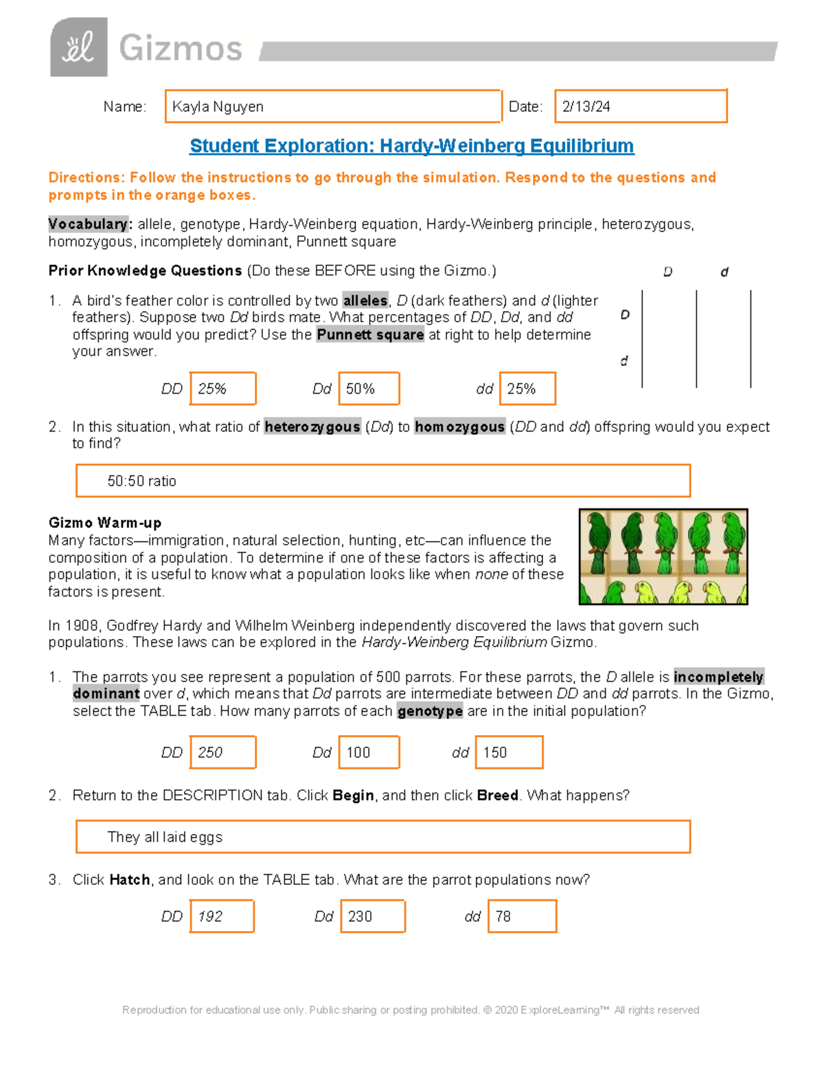 Hardy-Weinberg Equilibrium Student Exploration Guide: SE-101 - Studocu