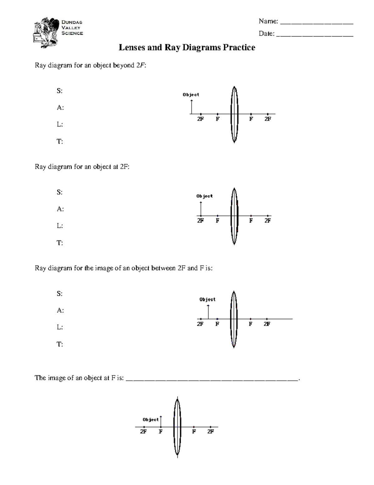 Lenses and Ray Diagrams Practice Handout - 1201 - Name ...