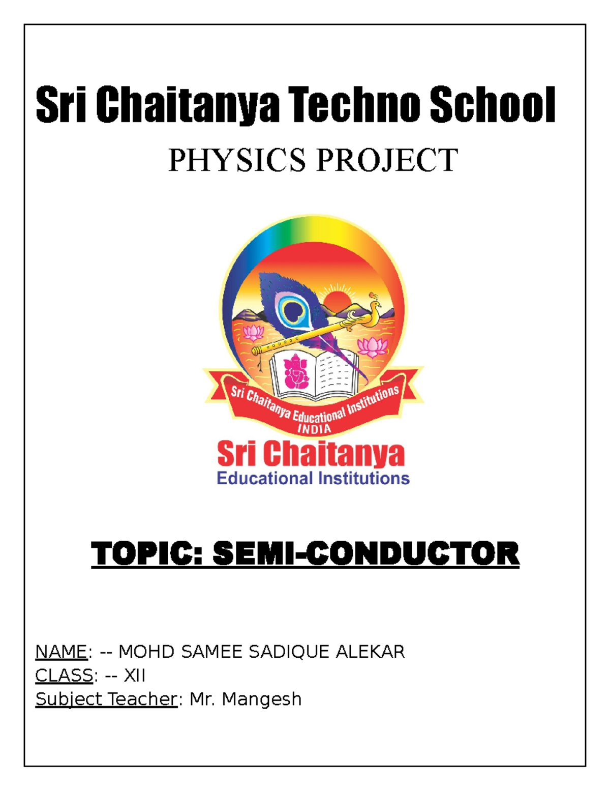 Physics Project on Semiconductors - Class XII - Studocu