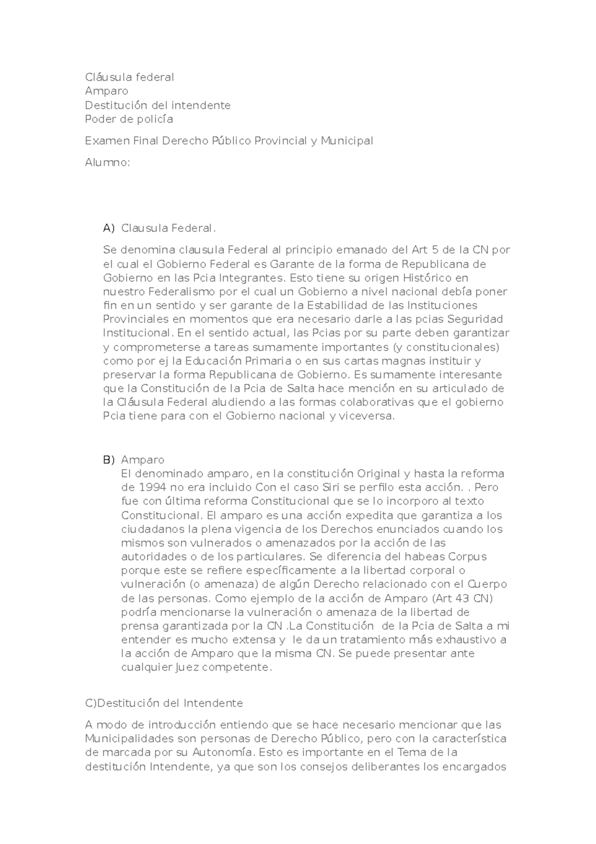 Final Derecho Provincial y Municipal - Cláusula federal Amparo ...