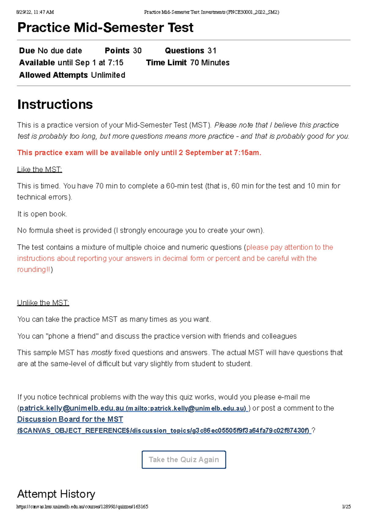 Mid sem test prac - mid sem pract test - Practice Mid-Semester Test Due ...