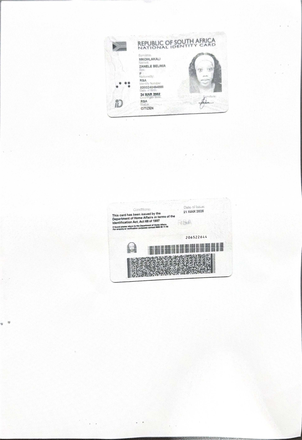 Identification Card Details - RSA Citizen (Issued 21 MAR 2026) - Studocu