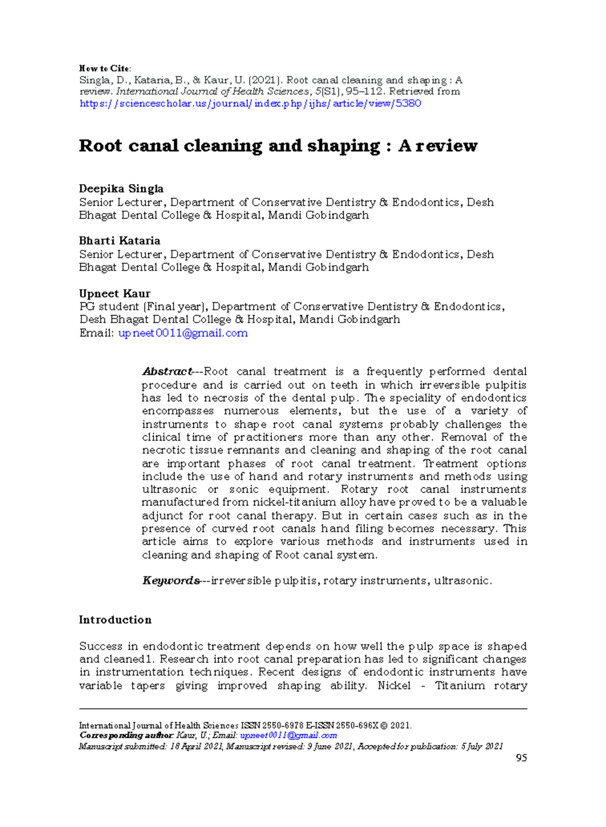 Root Canal Cleaning and Shaping: A Comprehensive Review (2021) - Studocu