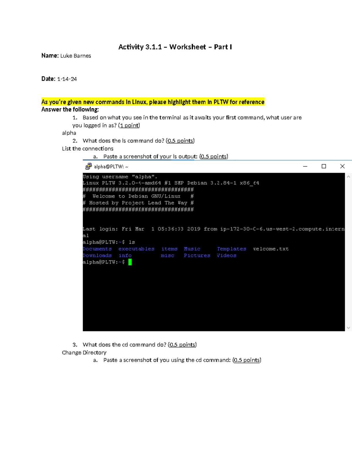 Activity 3.1.1 - Linux Command Worksheet Answers - Studocu