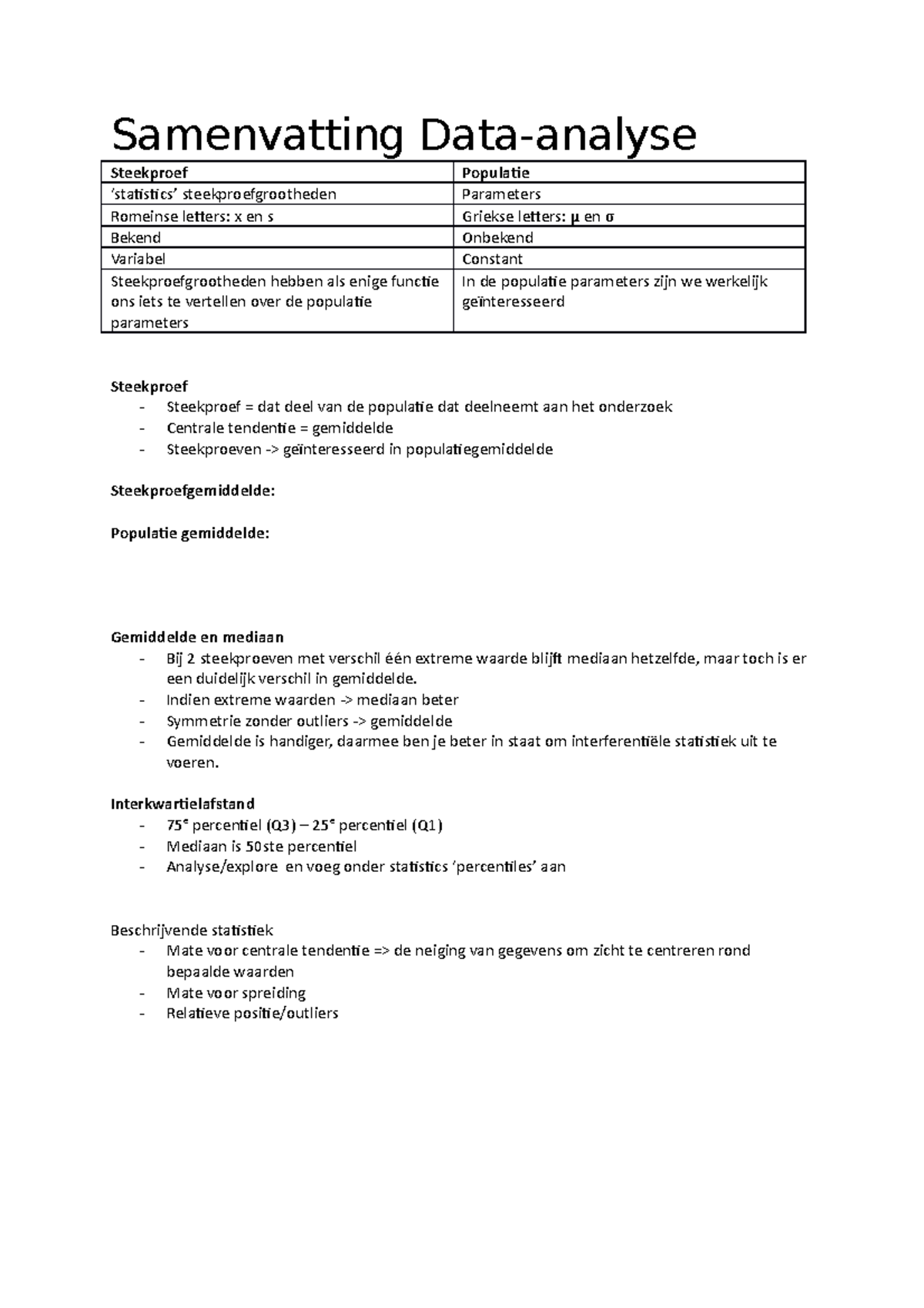Samenvatting Data-analyse: Statistische Concepten en Methoden - Studeersnel