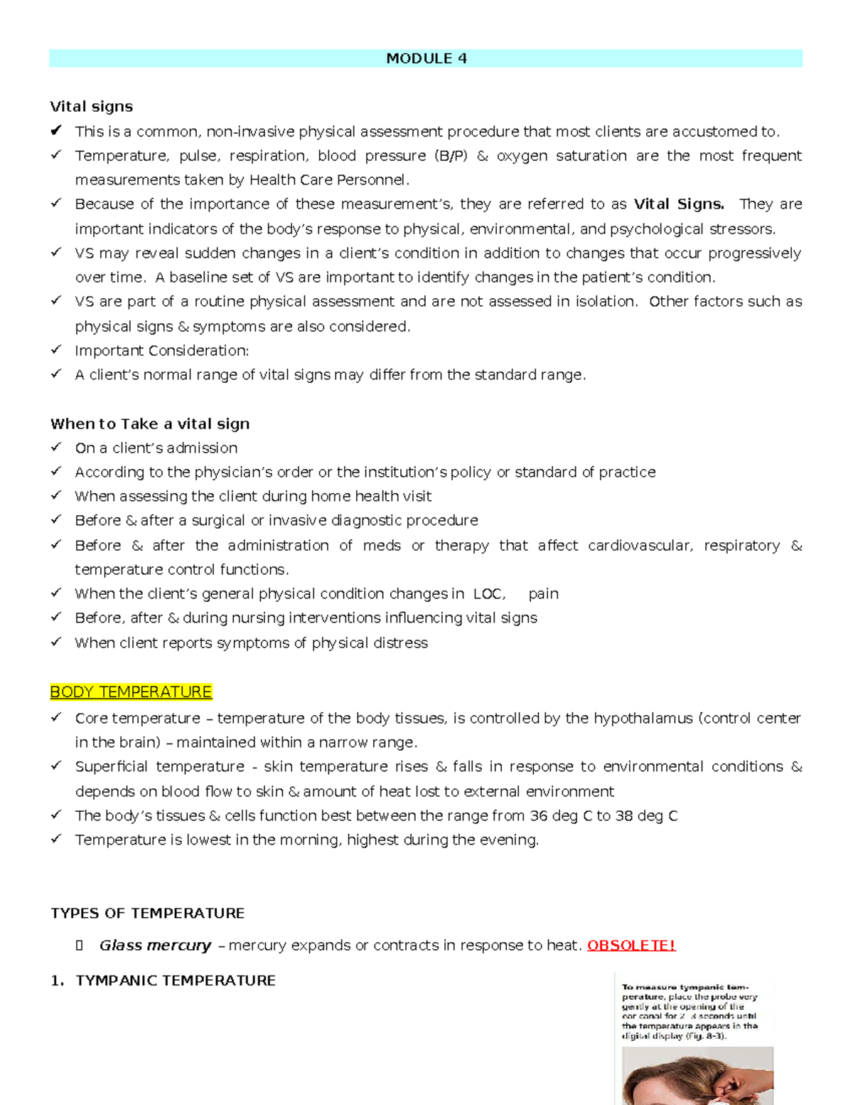 MODULE 4: Vital Signs Assessment in Health Care - Studocu