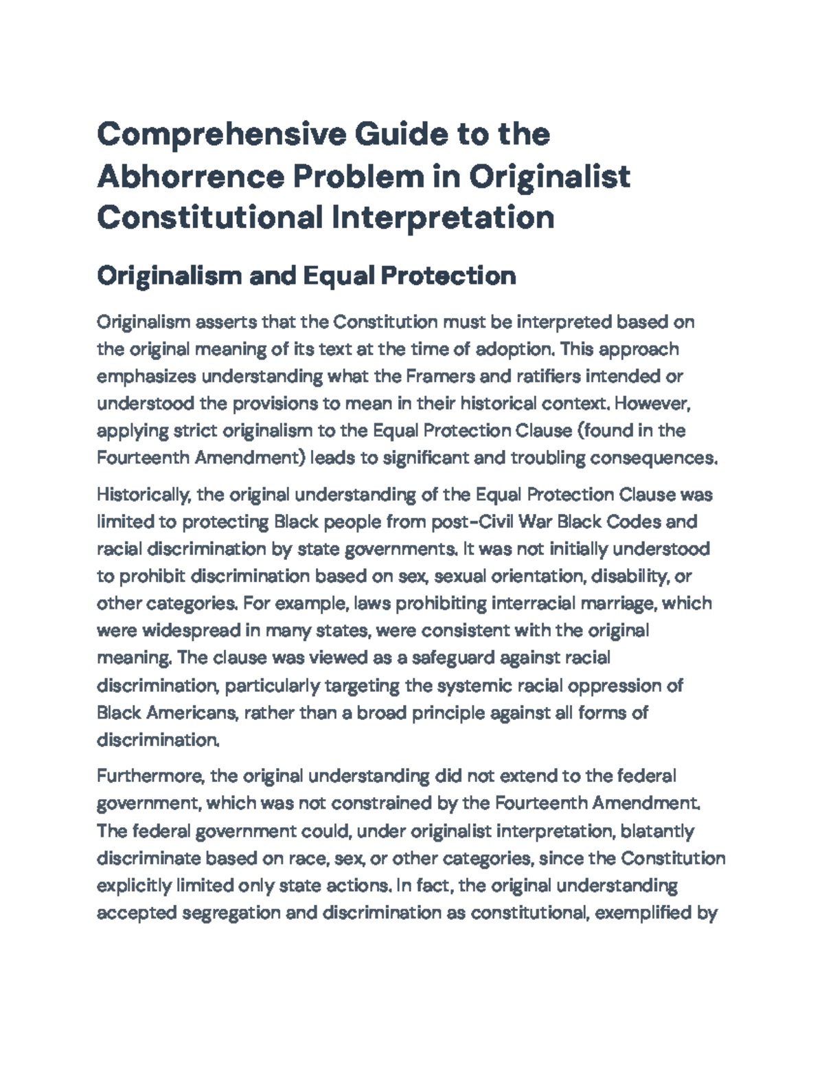 Understanding the Abhorrence Problem in Originalism: Equal Protection ...