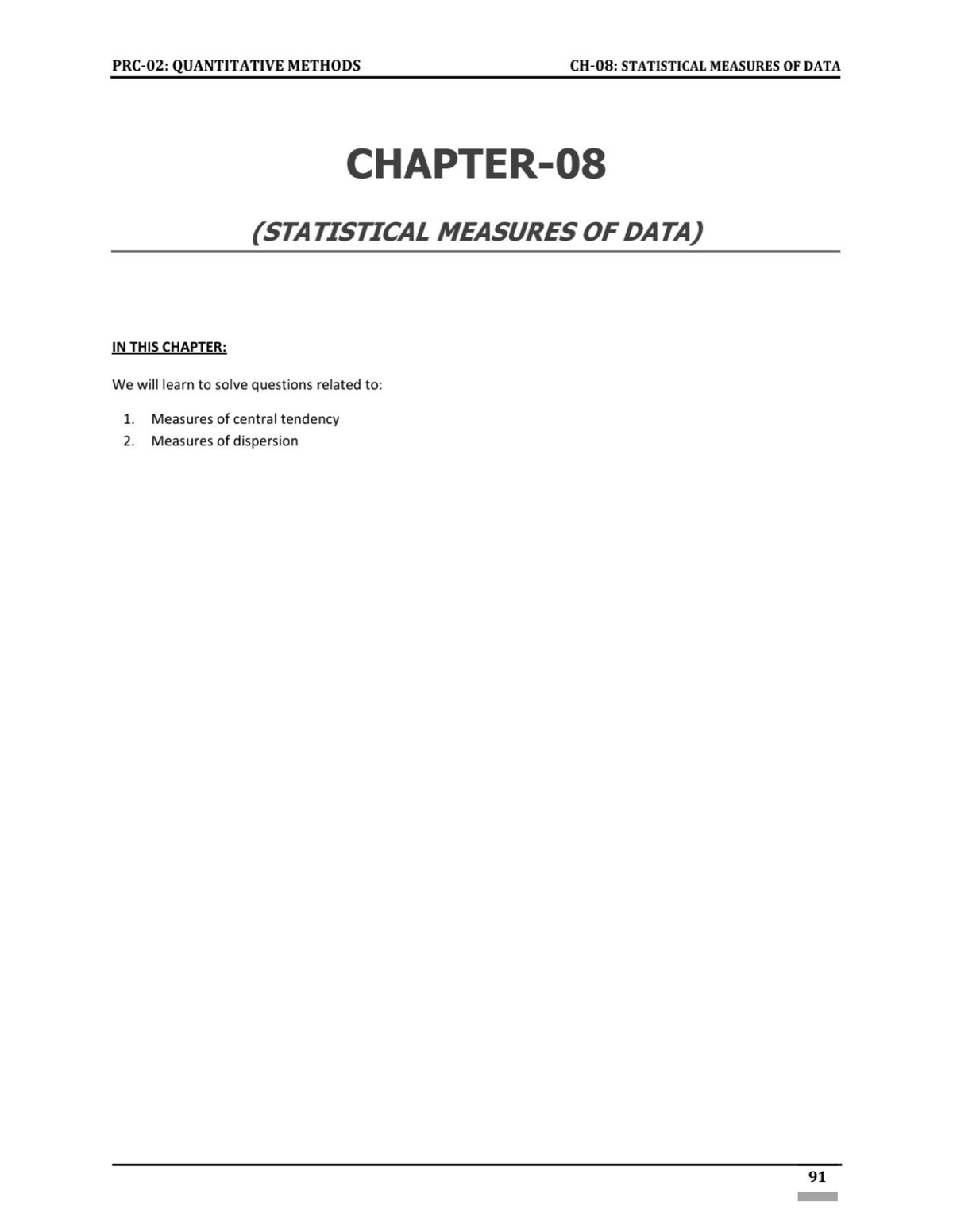 Quantitative Methods: Statistical Measures of Data (QM 3) - Chapter 8 ...