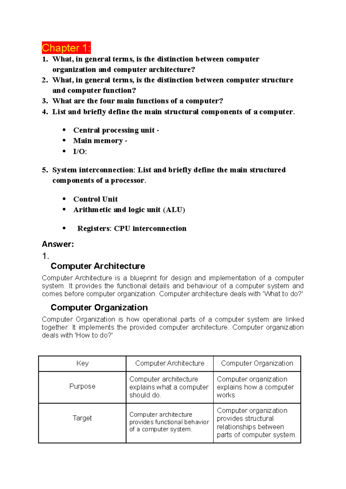 CEA201 - Exercise 1: Computer Architecture and Organization Concepts ...